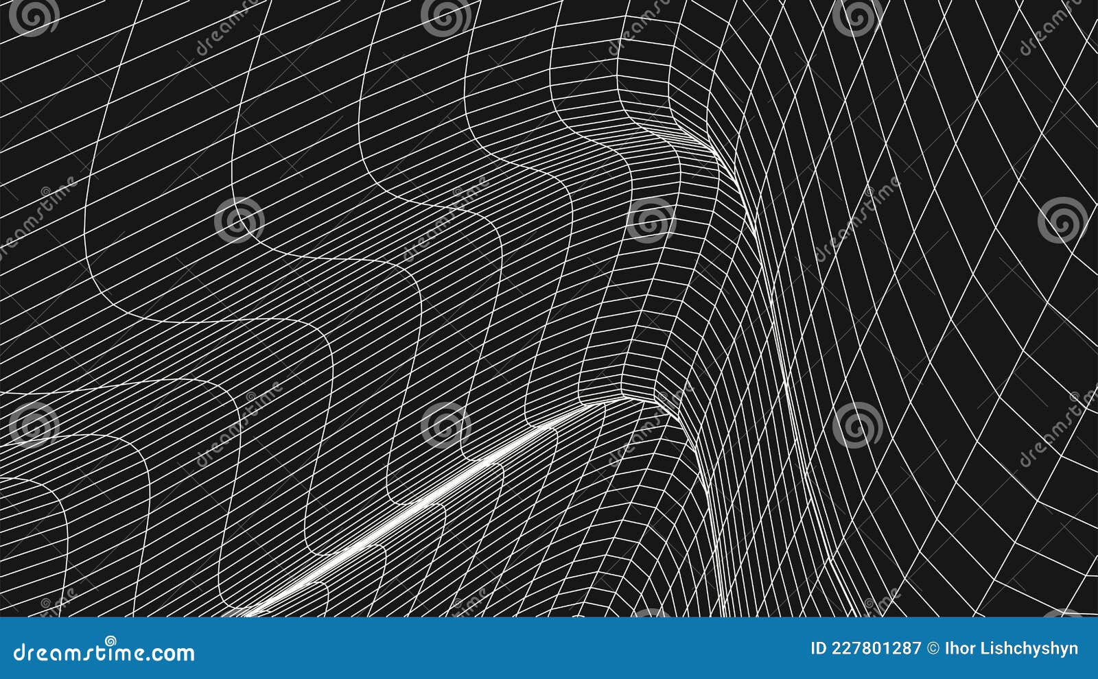 Abstract Curve Black Grid. Wireframe Landscape. Vector Architecture ...