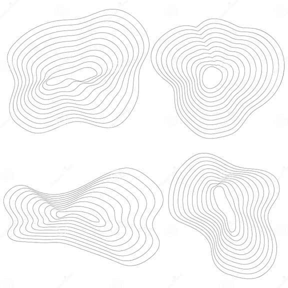 Abstract Monochrome Wavy Lines, Set of Black and White Ellipse Shapes ...