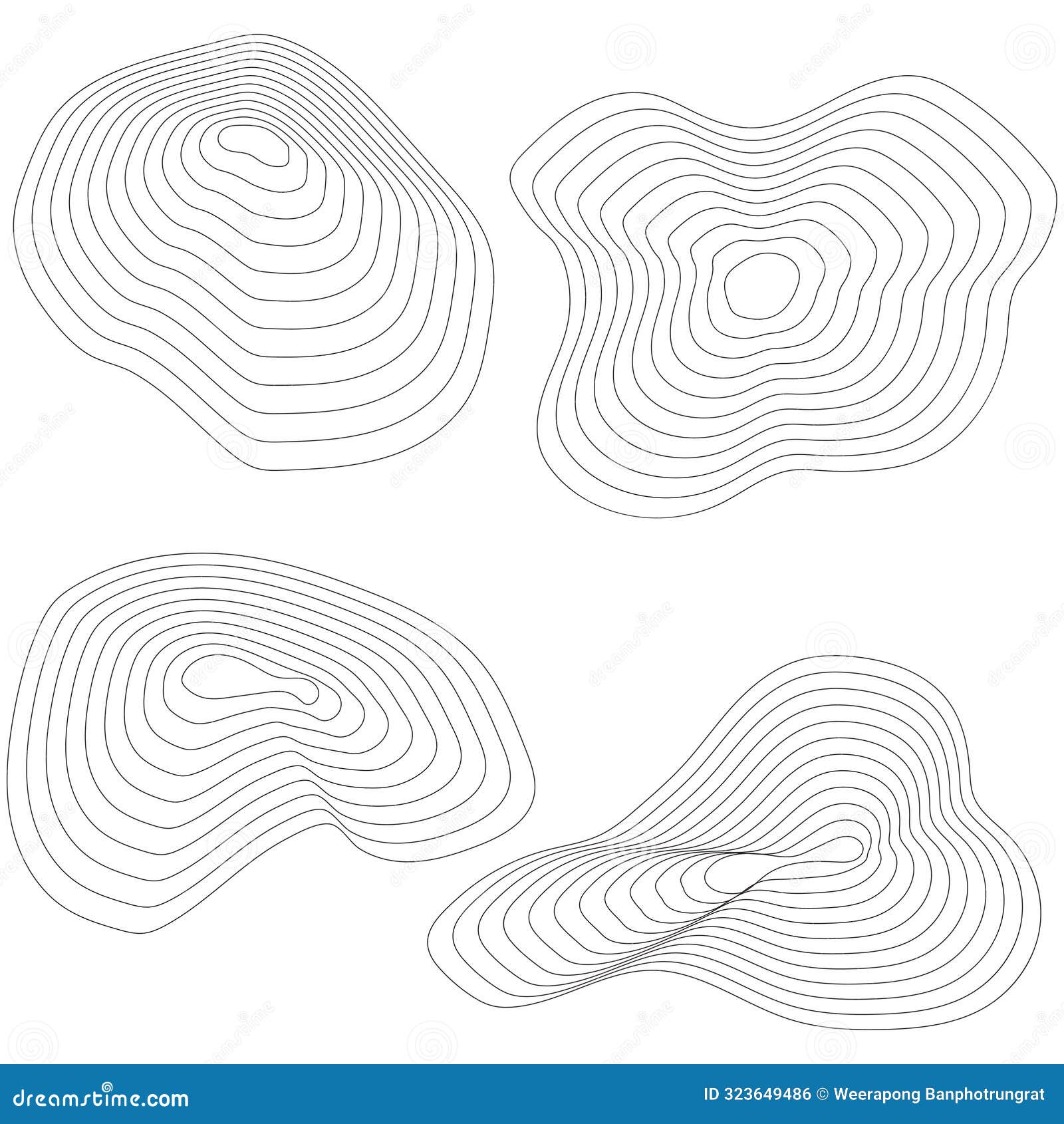 Abstract Monochrome Wavy Lines, Set of Black and White Ellipse Shapes ...