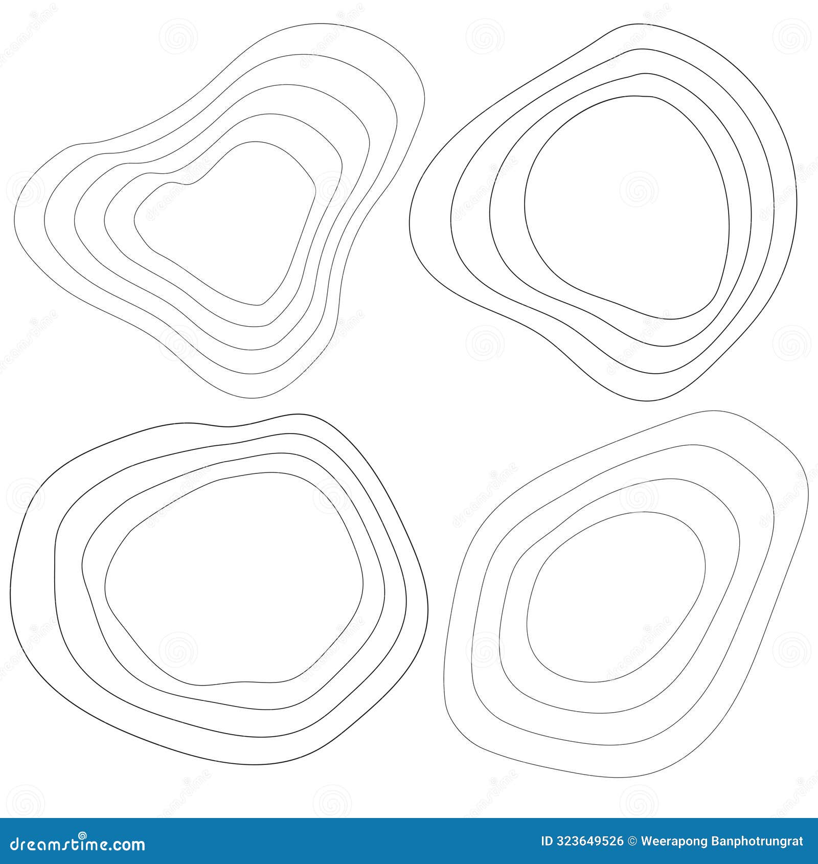 Abstract Monochrome Wavy Lines, Set of Black and White Ellipse Shapes ...