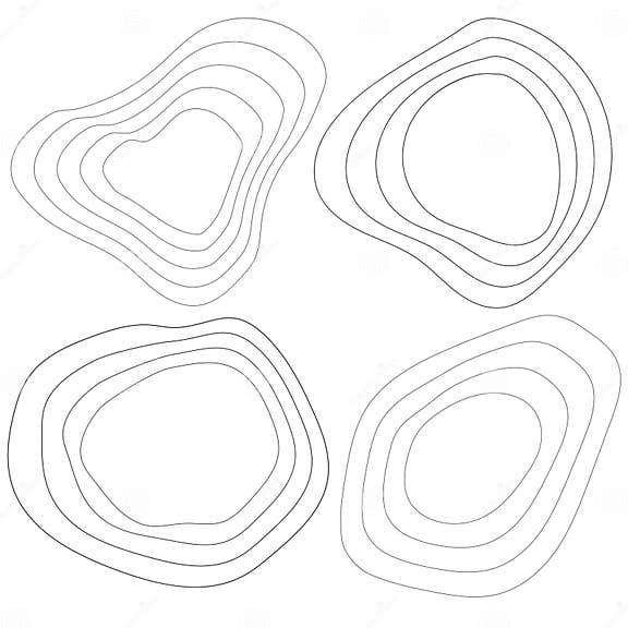 Abstract Monochrome Wavy Lines, Set of Black and White Ellipse Shapes ...