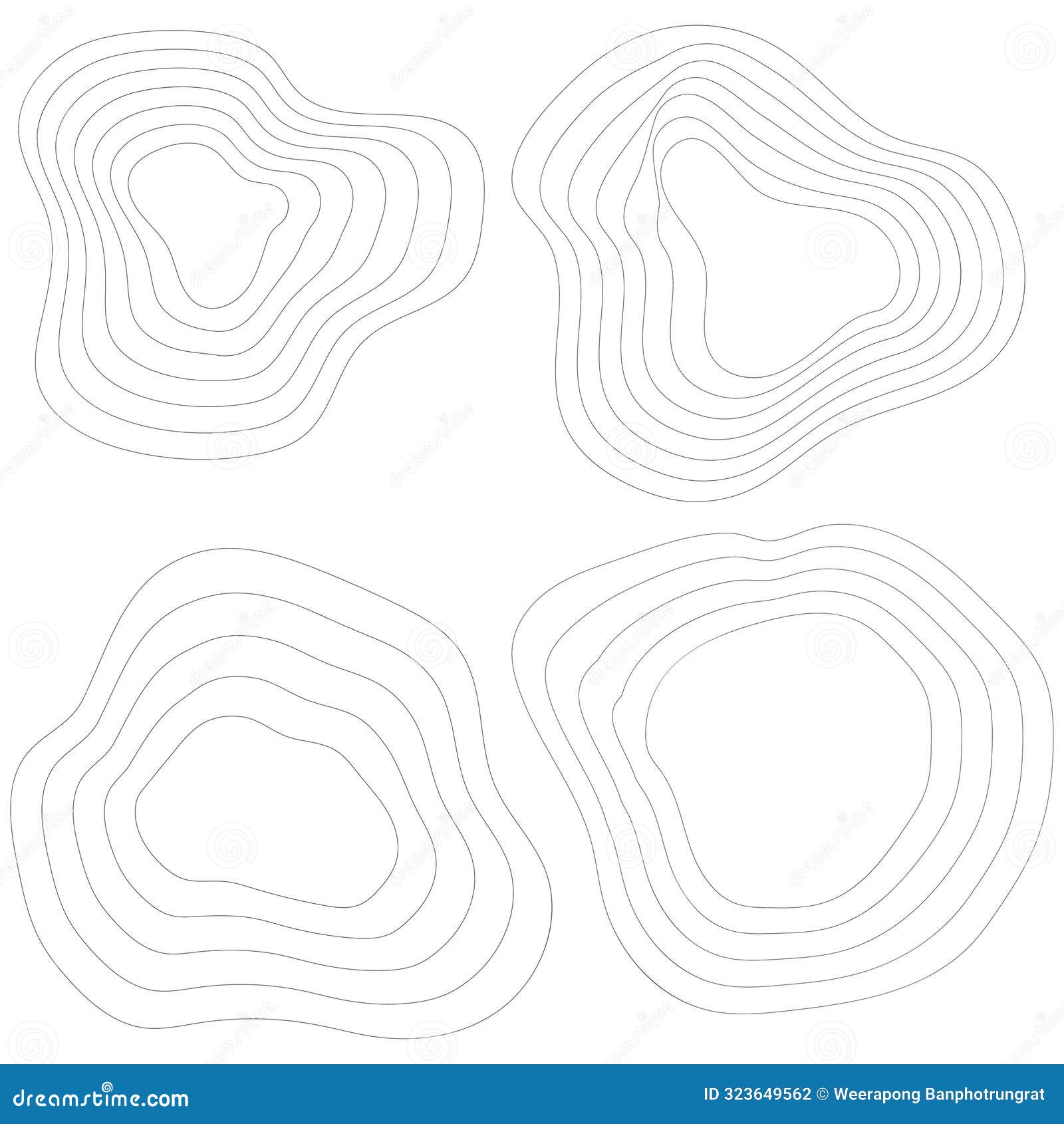 Abstract Monochrome Wavy Lines, Set of Black and White Ellipse Shapes ...