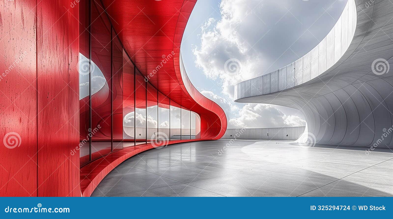 Abstract Curved Architecture with a Red and White Minimal Design Theme ...