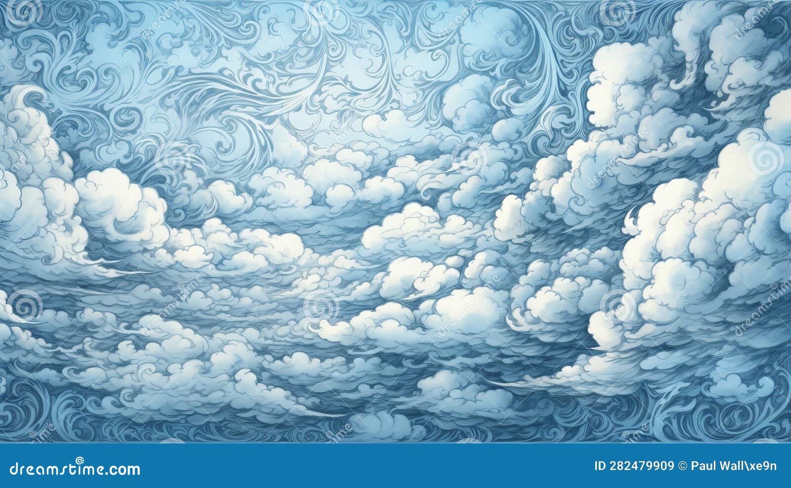 Abstract Curved Cloud Pattern on Blue Sky. Stock Illustration ...
