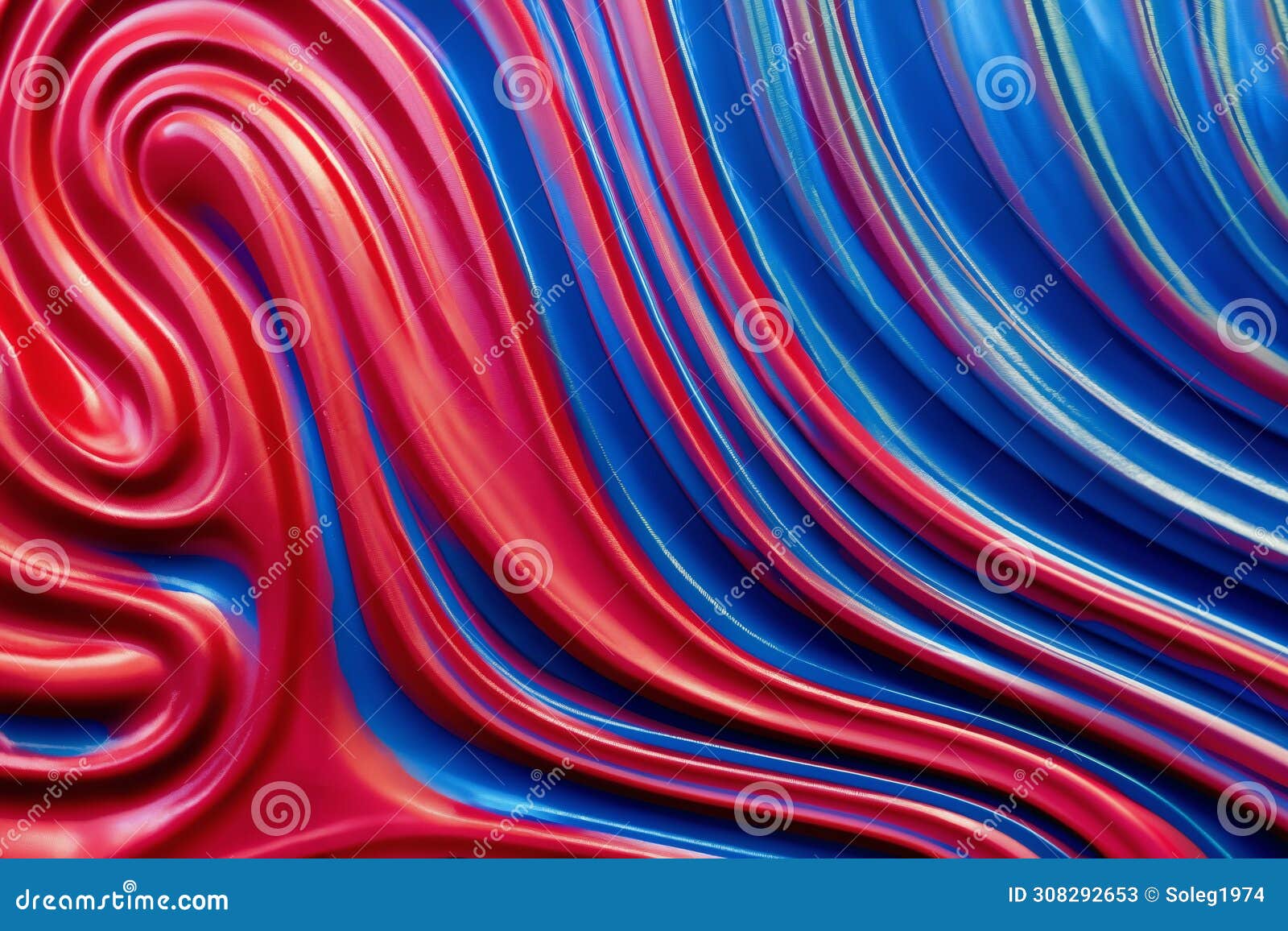 Abstract Curved Lines of Plastic Substance in Red and Blue Colors As a ...