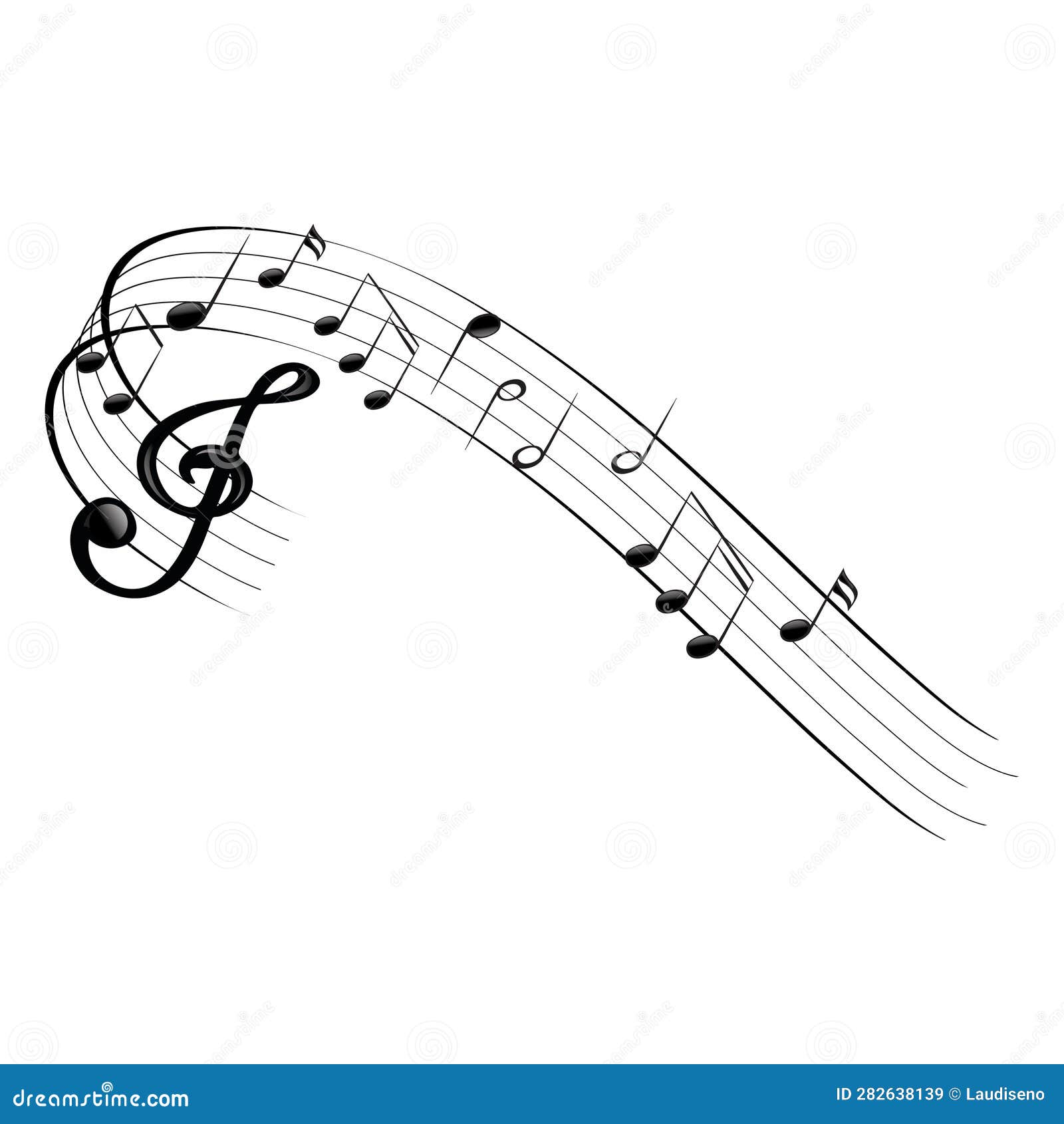 Abstract Curved Musical Pentagram with Musical Notes Vector Stock ...