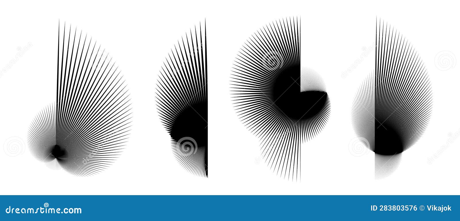 Abstract Curved Spiky Elements Set. Radial Spiral Spokes Objects ...