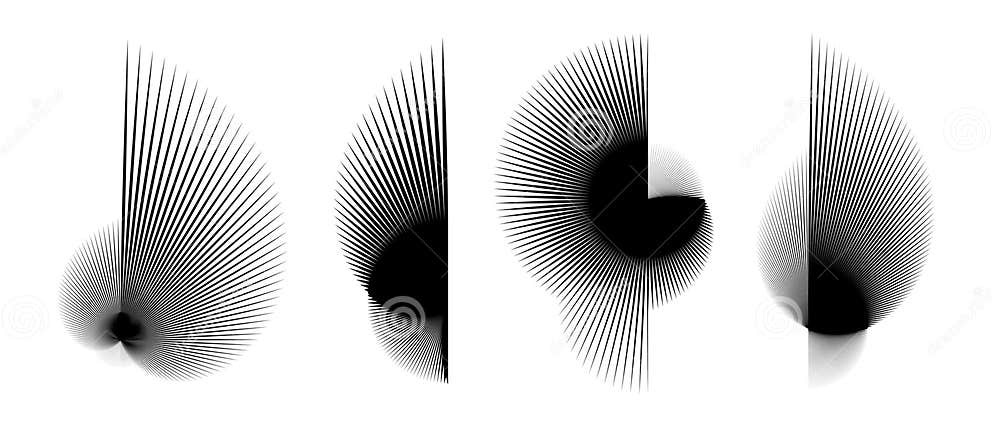 Abstract Curved Spiky Elements Set. Radial Spiral Spokes Objects ...
