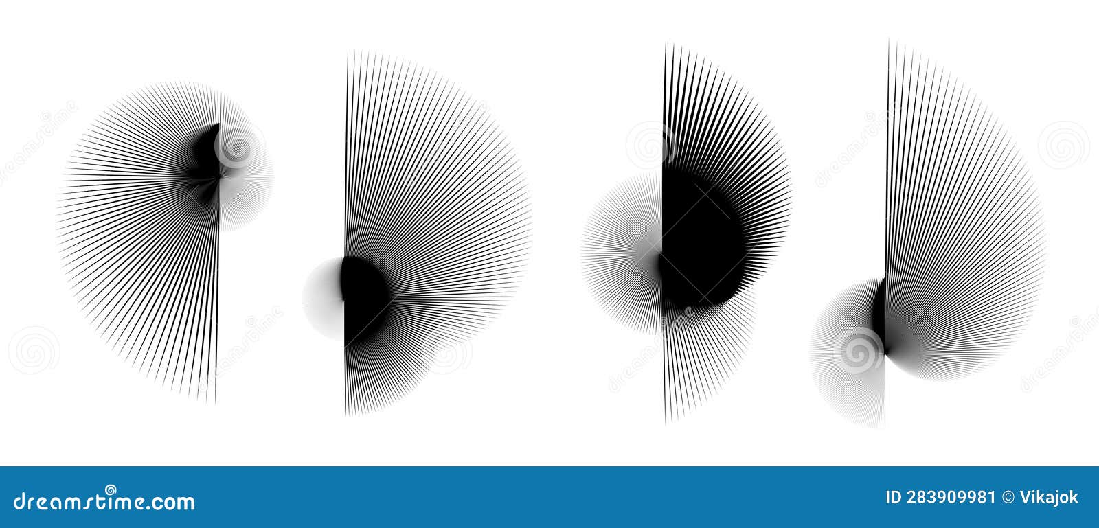 Abstract Curved Spiky Elements Set. Radial Spiral Spokes Objects ...