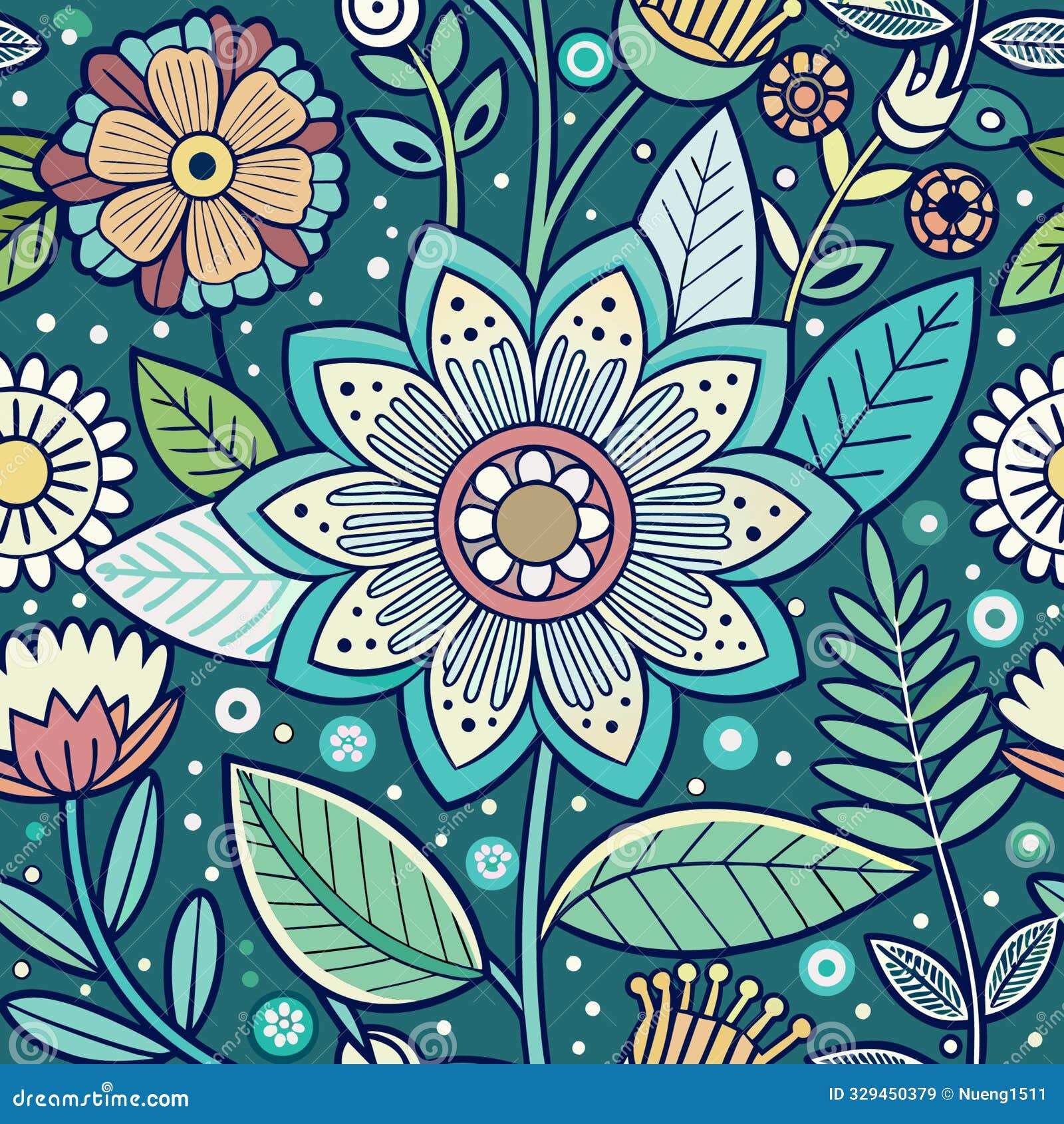 Abstract Cute Flora Outline Design Pattern Seamless Illustration Stock ...