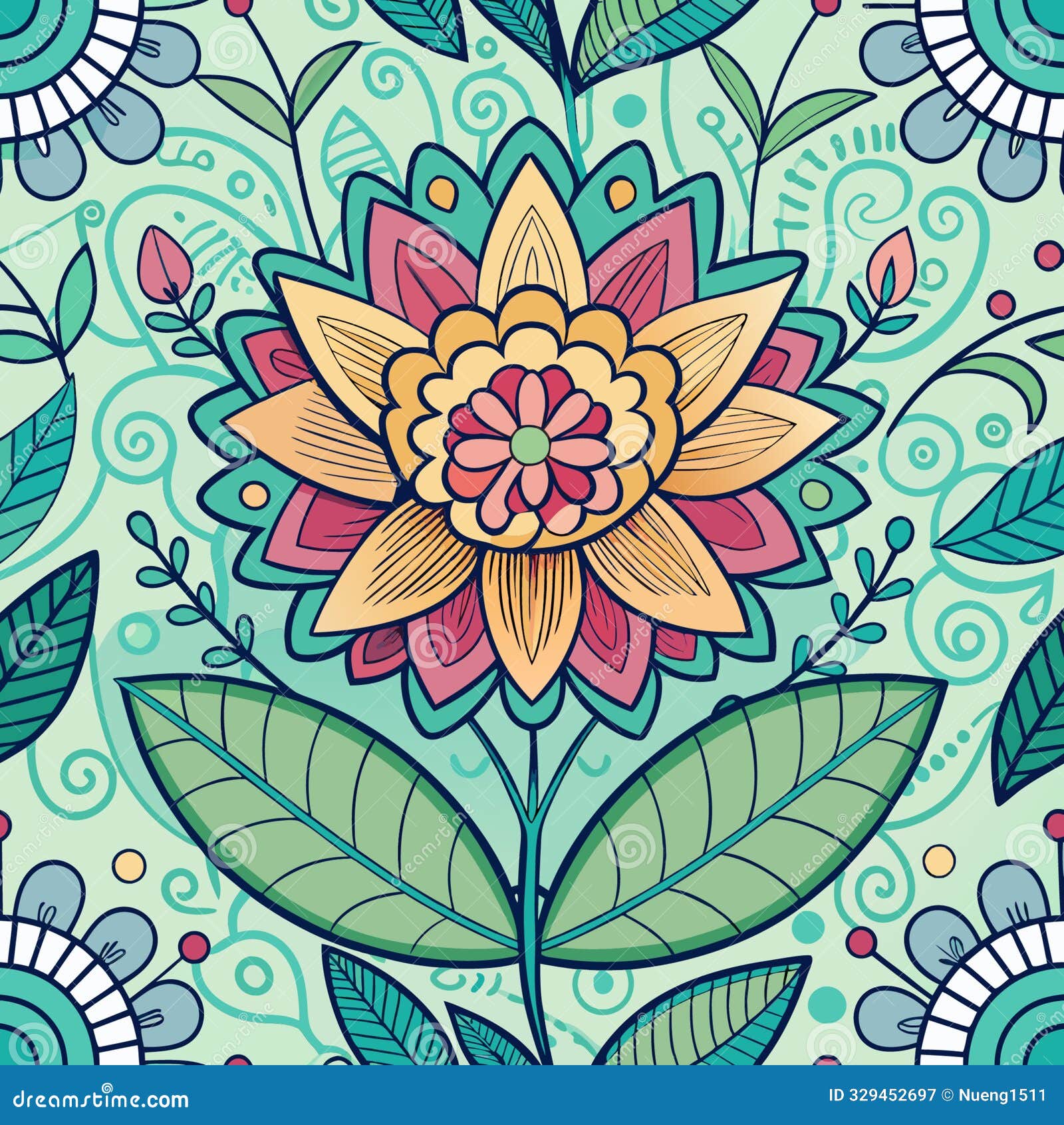 Abstract Cute Flora Outline Design Pattern Seamless Illustration Stock ...