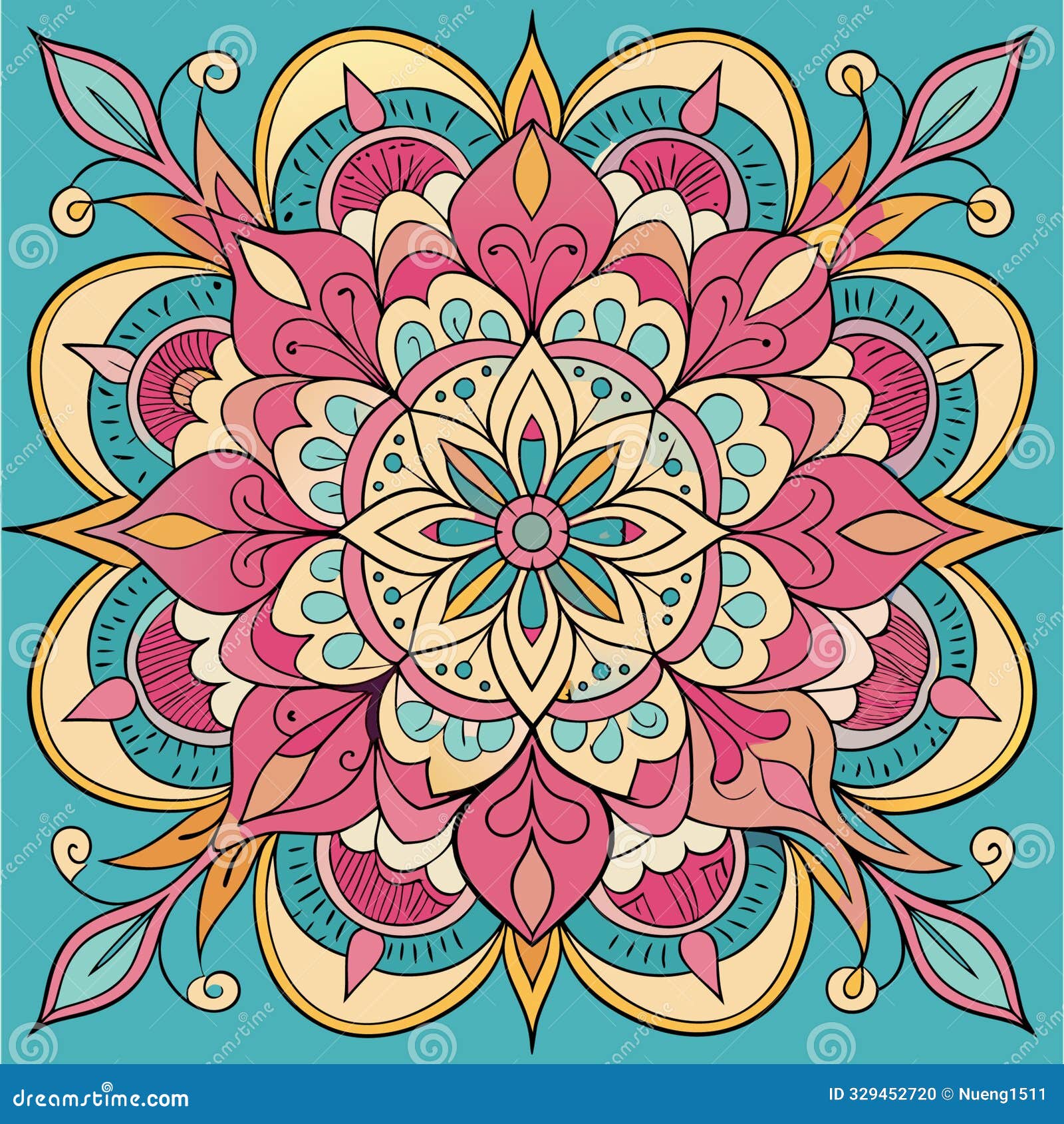 Abstract Cute Flora Outline Design Pattern Seamless Illustration Stock ...