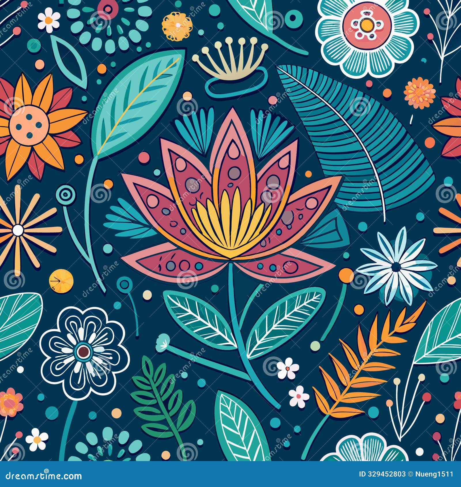 Abstract Cute Flora Outline Design Pattern Seamless Illustration Stock ...