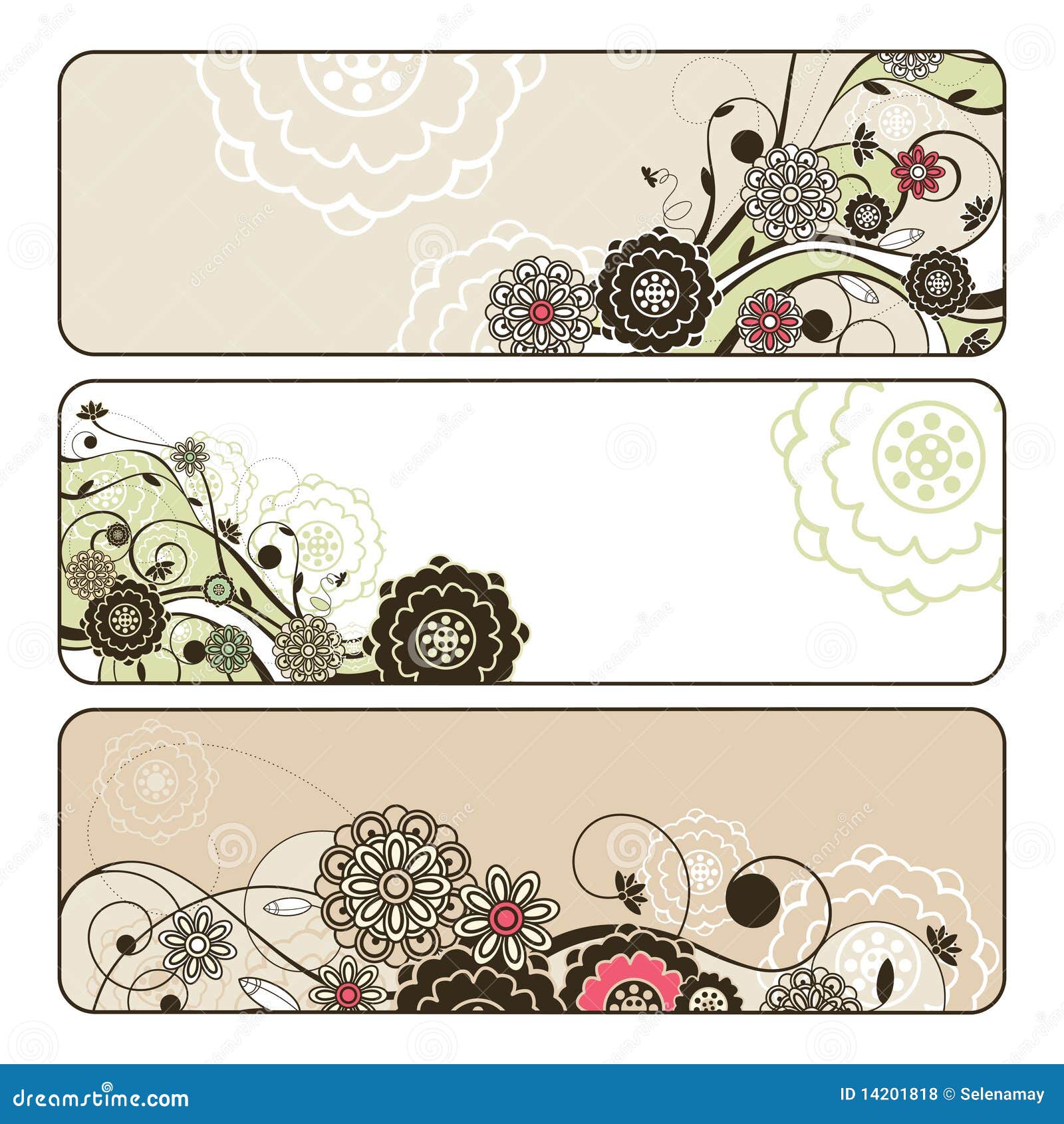 Abstract Cute Horizontal Floral Banners Stock Vector - Illustration of ...