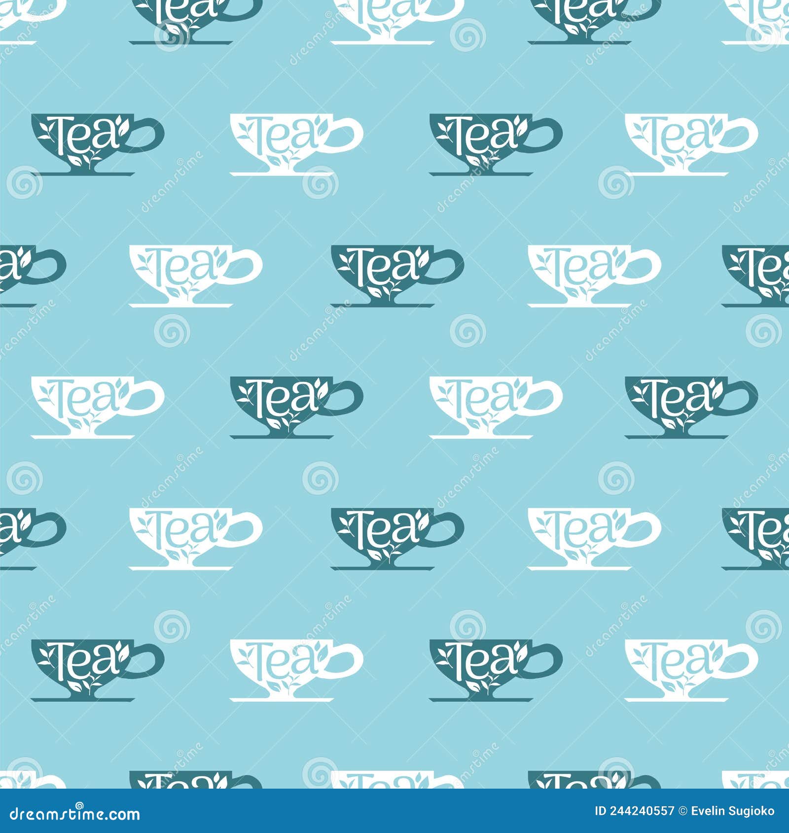 Abstract Cute Tea Cup Drink Vector Graphic Silhouette Seamless Pattern ...