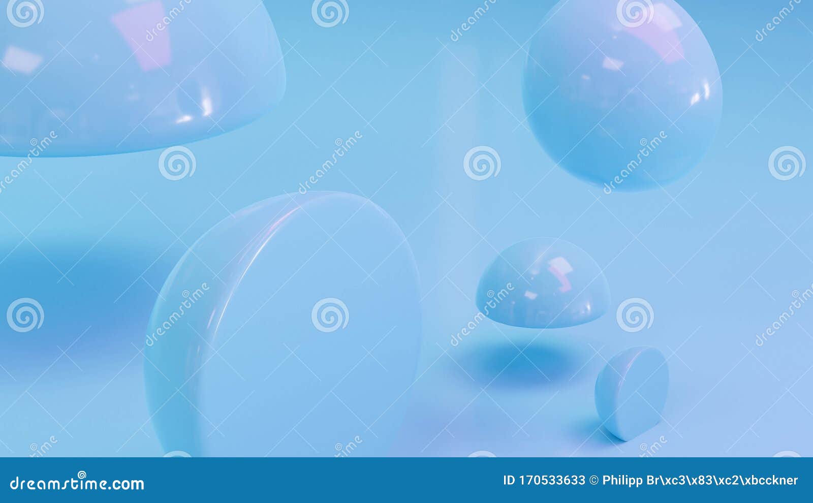 Abstract Cyan Blue Spheres Sliced in Half with Glossy Surface, on White ...