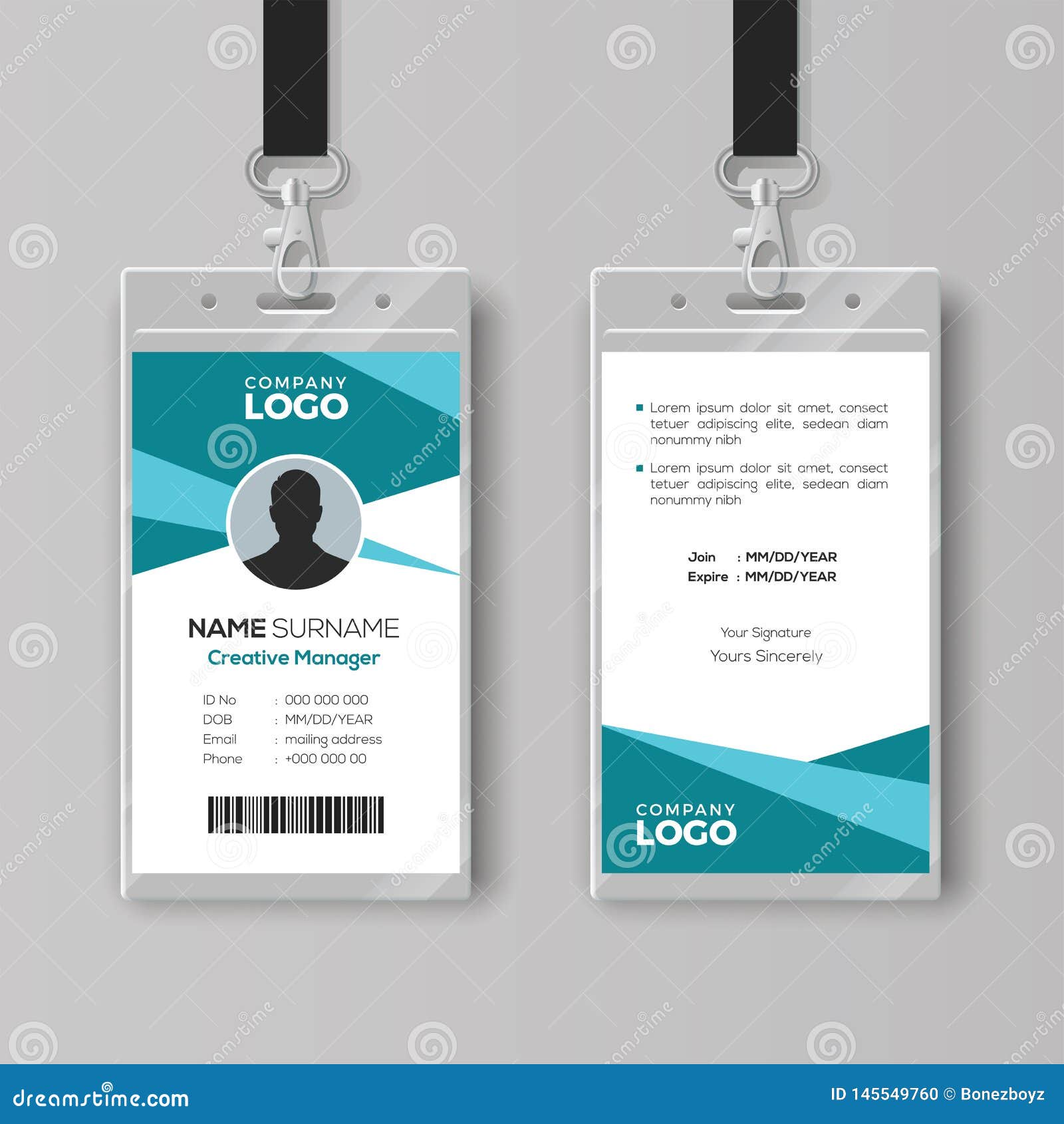 Abstract Cyan ID Card Design Template Stock Vector - Illustration of ...