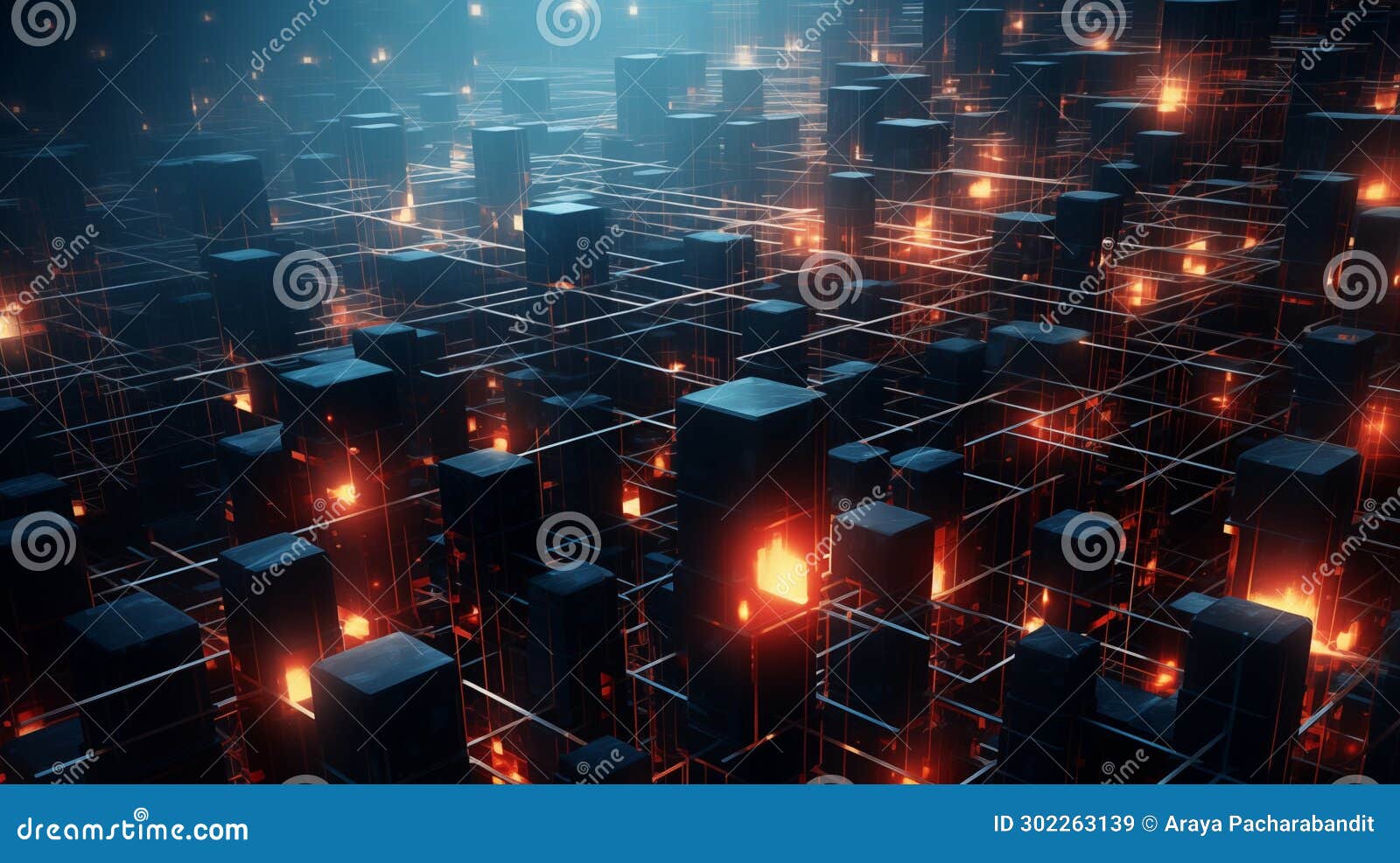 Abstract Cyber Pathways Weave, Backdrop Towers with Intricate Data, AI ...