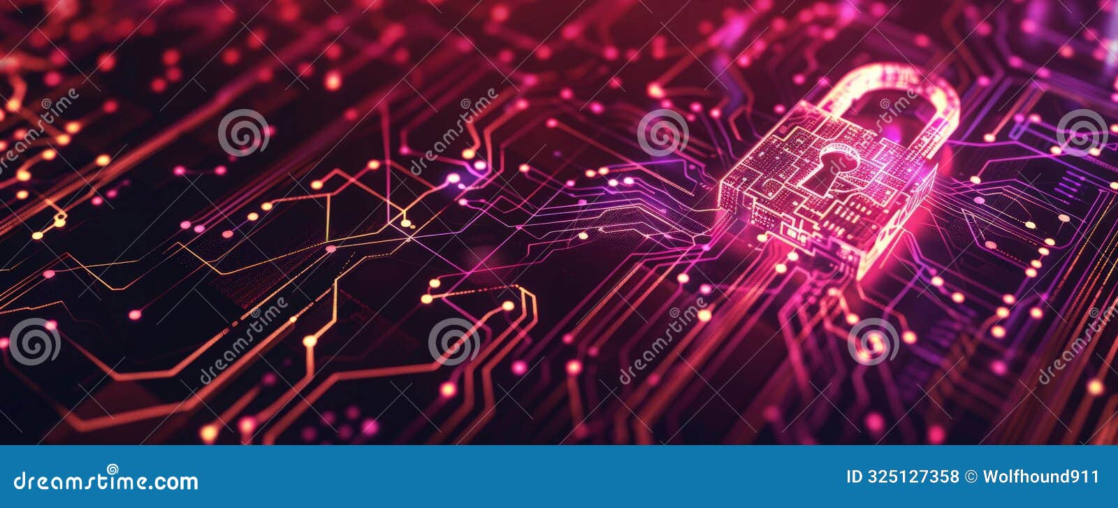 Abstract Cyber Security Background Featuring a Glowing Padlock, Circuit ...