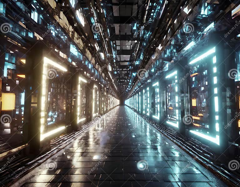 Abstract Background 3d Animation, Neon Tunnel with Rotating Square ...