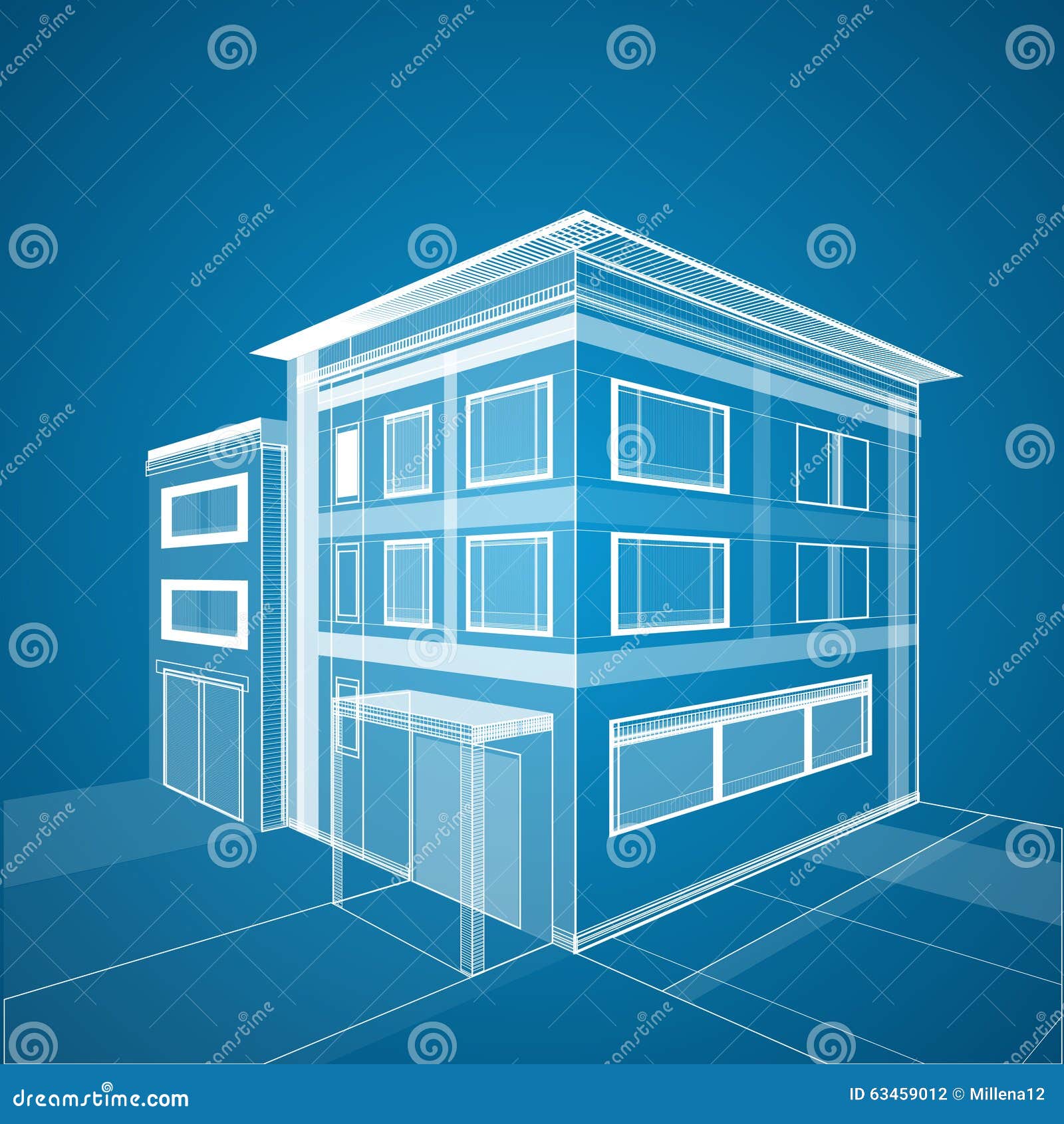 Abstract 3D Architecture Background. Building Wireframe Stock Vector ...