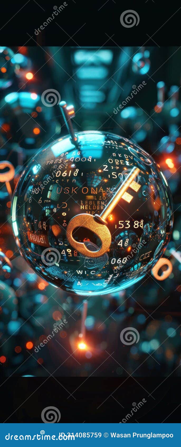 An Abstract 3D Artwork of Keys Floating Around a Glowing Orb, Each Key ...