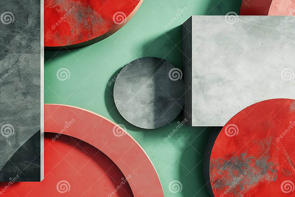 Abstract 3D Background with Circular and Rectangular Shapes in Red ...