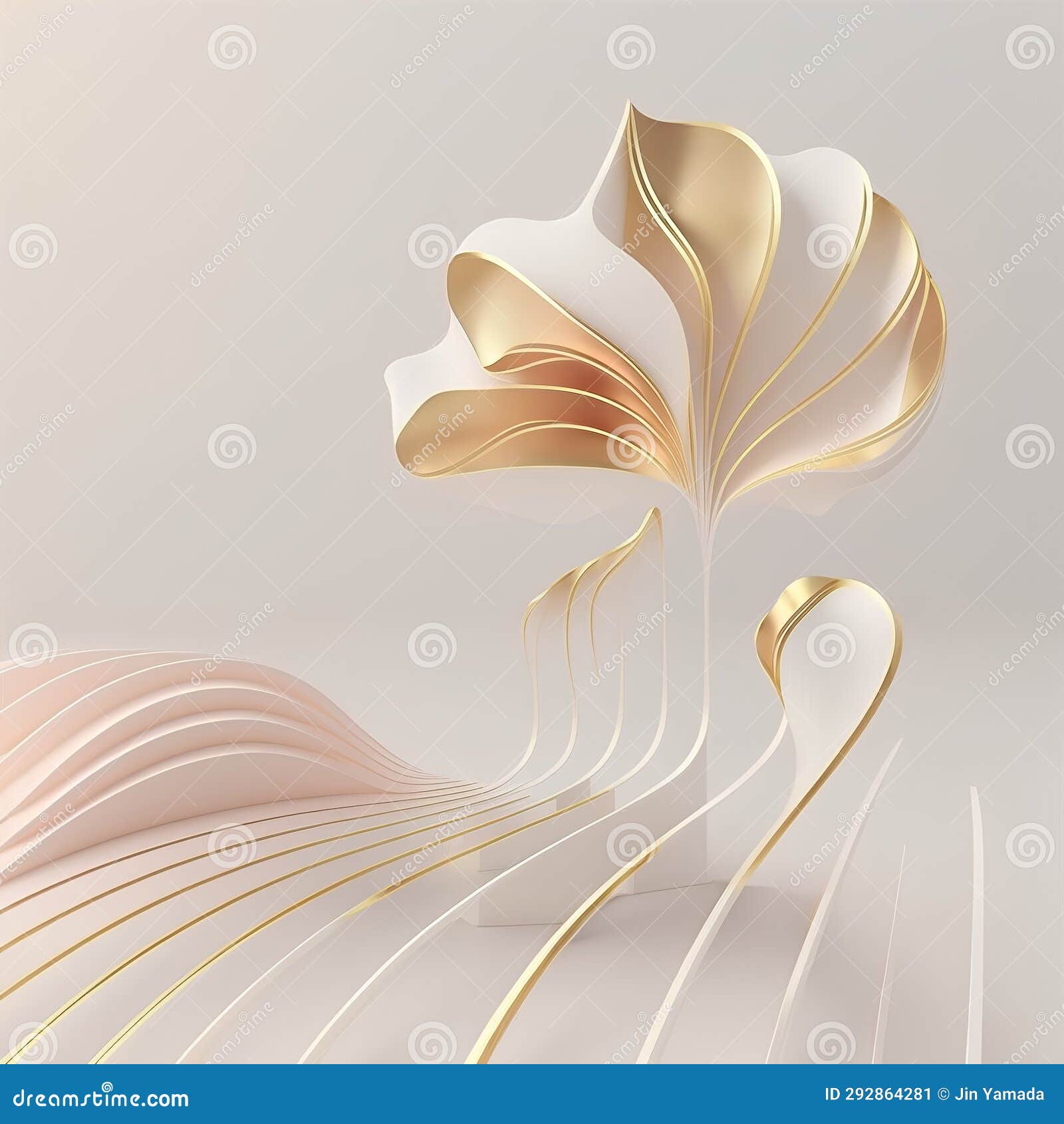 Abstract 3d Background with Golden Leaves and Curved Lines. Vector ...