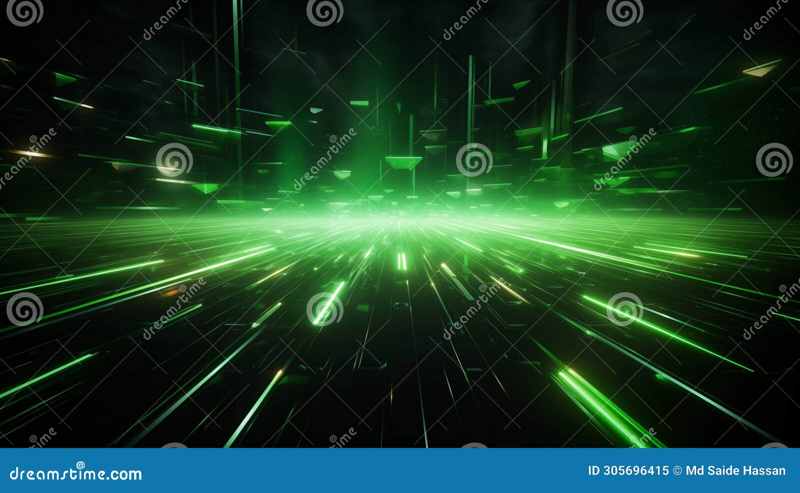 Abstract 3D Background of Green Neon Lines. Stock Illustration ...