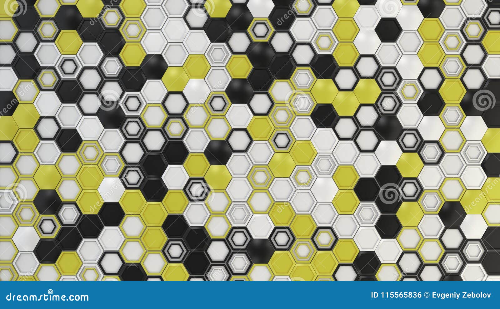 Abstract 3d Background Made of Black, White and Yellow Hexagons on ...