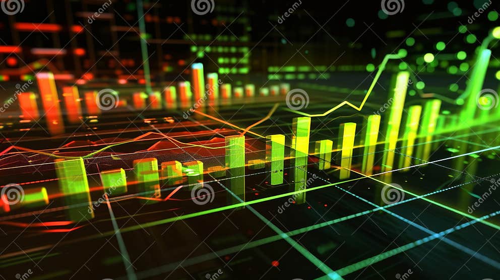 Abstract 3D Bar Chart with Glowing Data Visualization Elements Stock Image - Image of columns ...