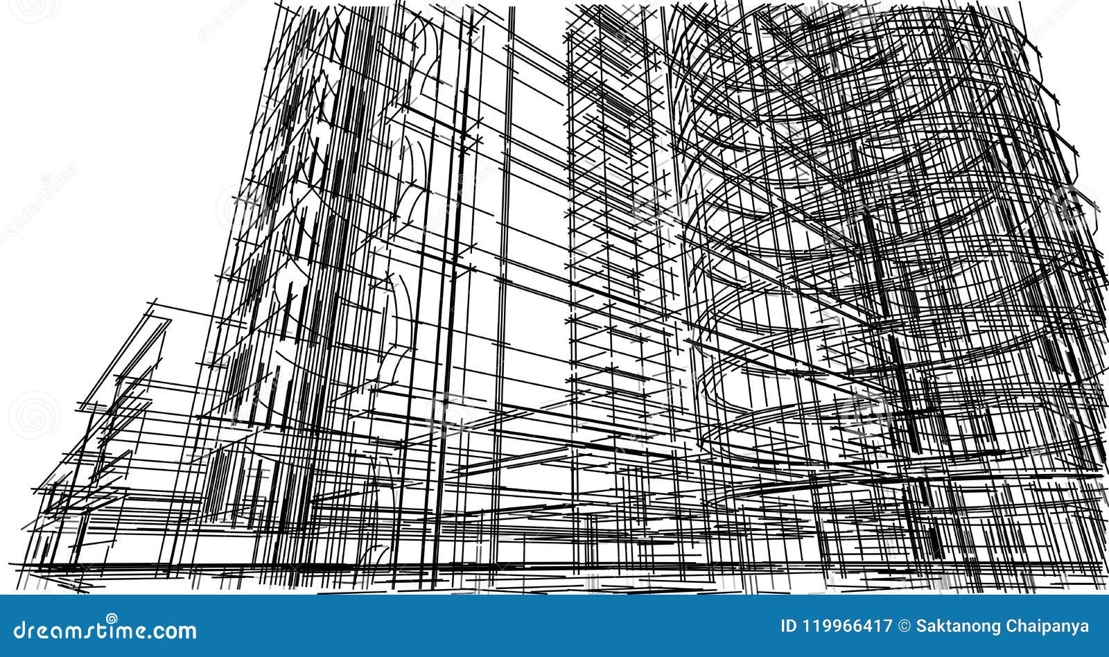 Abstract 3d Building Wireframe Structure Illustration Construct Stock