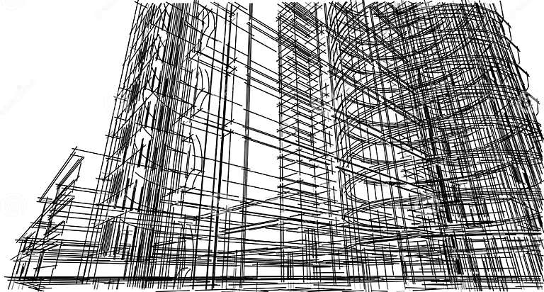 Abstract 3D Building Wireframe Structure. Illustration Construct Stock ...