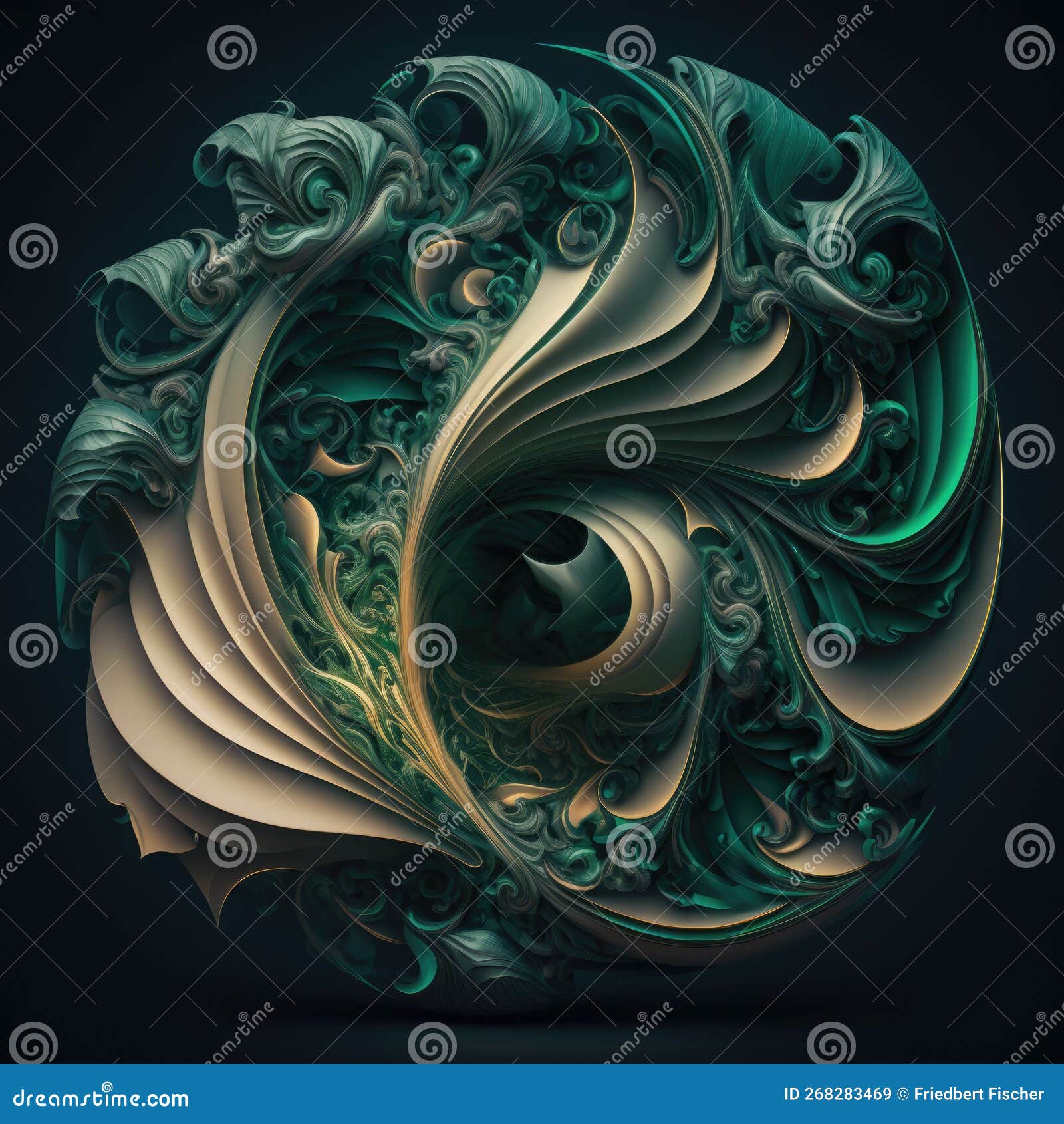 Abstract 3d Circular Object with Emerald Green and Golden Waves on ...
