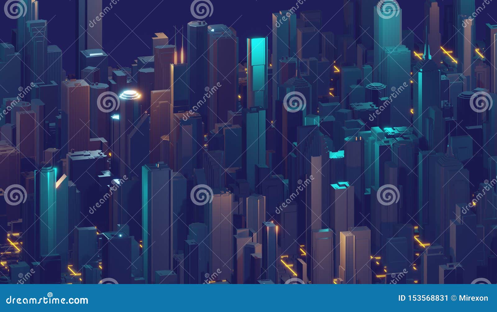 Abstract 3d City Rendering with Lines and Digital Elements. Digital ...