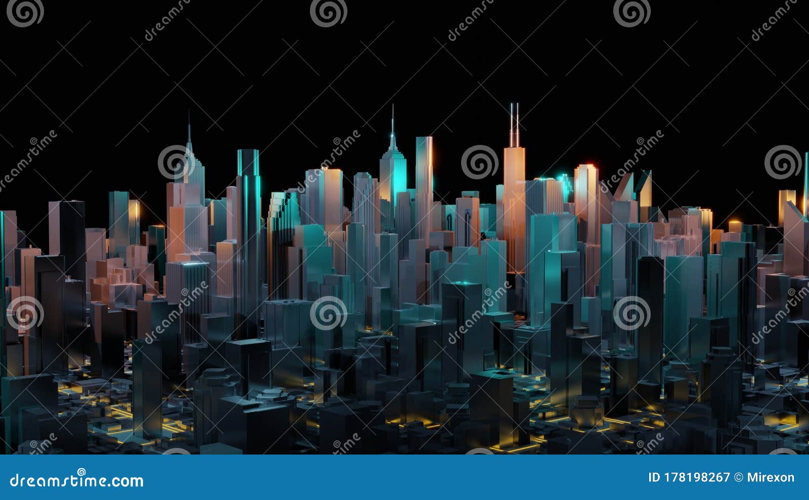 Abstract 3d City Rendering with Lines and Digital Elements. Digital ...