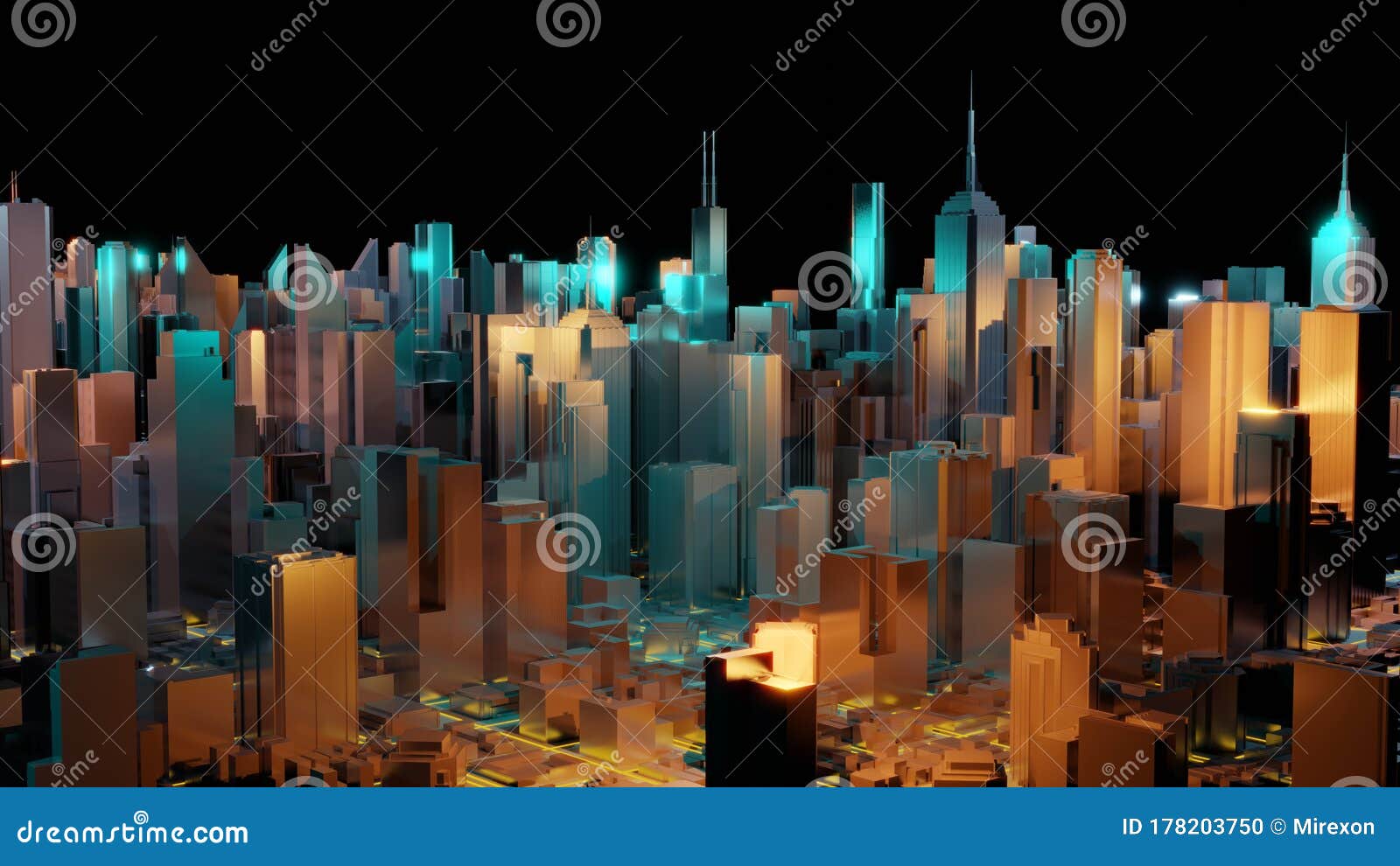 Abstract 3d City Rendering with Lines and Digital Elements. Digital ...