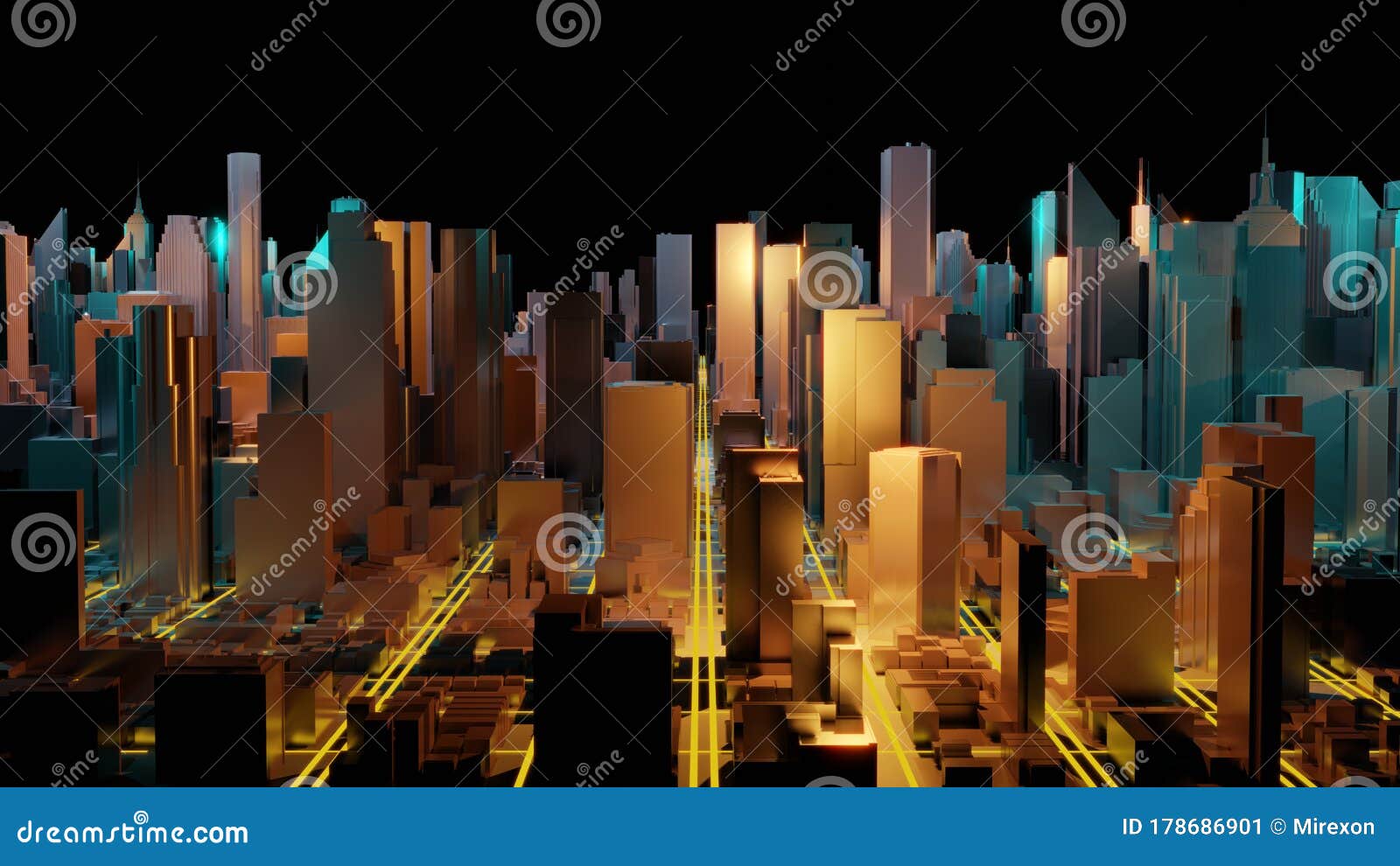 Abstract 3d City Rendering with Lines and Digital Elements. Digital ...