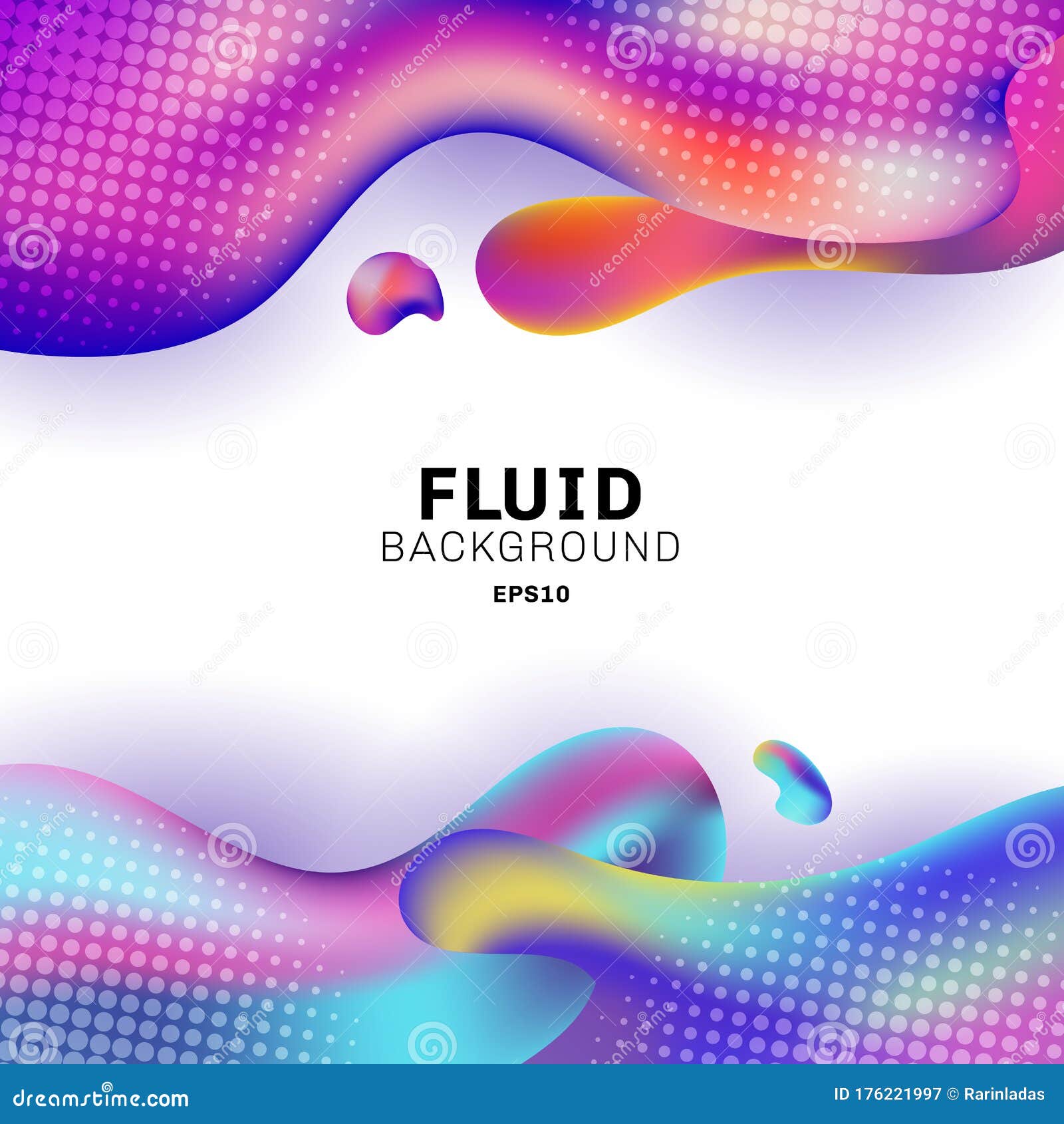 Abstract 3D Colorful Fluid Shape with Halftone on White Background ...