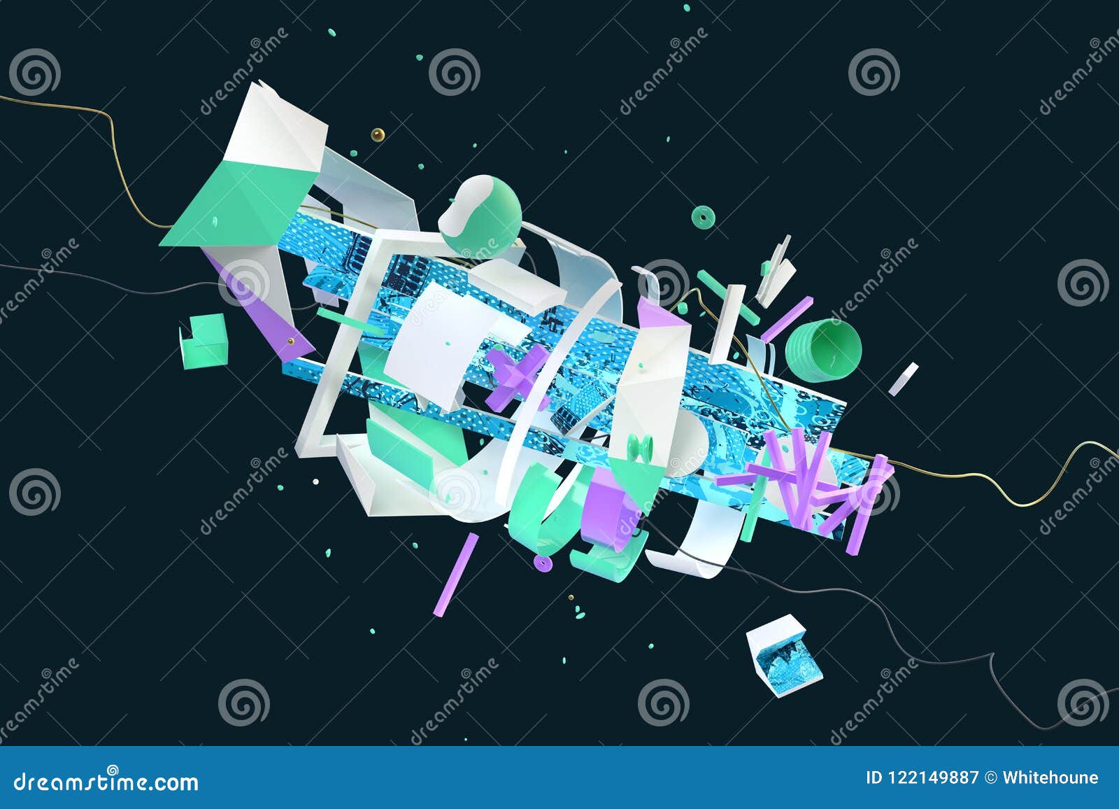 Abstract 3D Composition with Objects Isolated on Black Stock ...