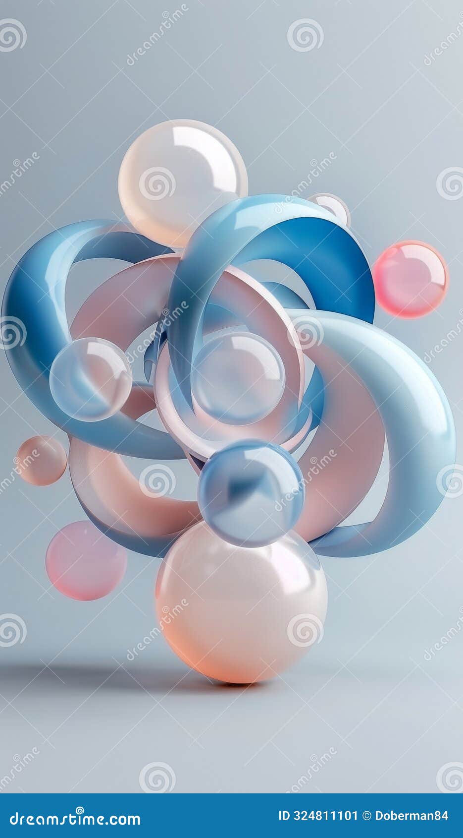 Abstract 3D Composition with Pastel Spheres and Flowing Geometric Shapes Stock Illustration ...