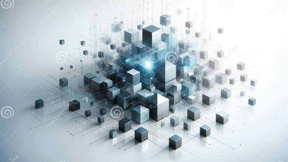 Abstract 3D Cube Arrangement with Light Effects Stock Illustration ...