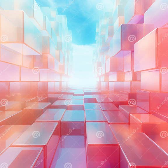 Abstract 3d Cube Background with Blue Sky and Clouds Stock Illustration ...