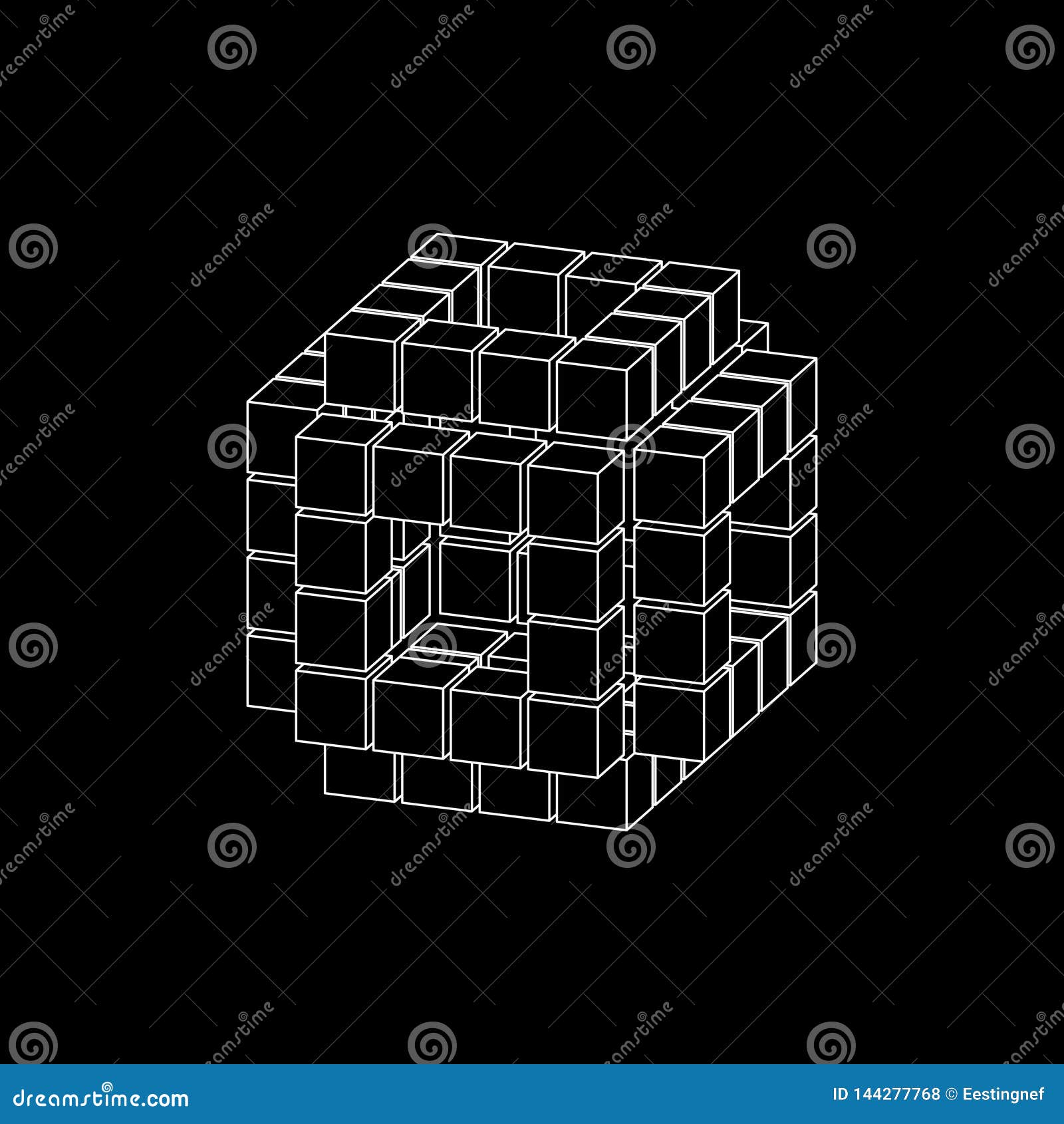 Abstract 3d Cube from Cubes. Dimetric Projection. Vector Outline ...