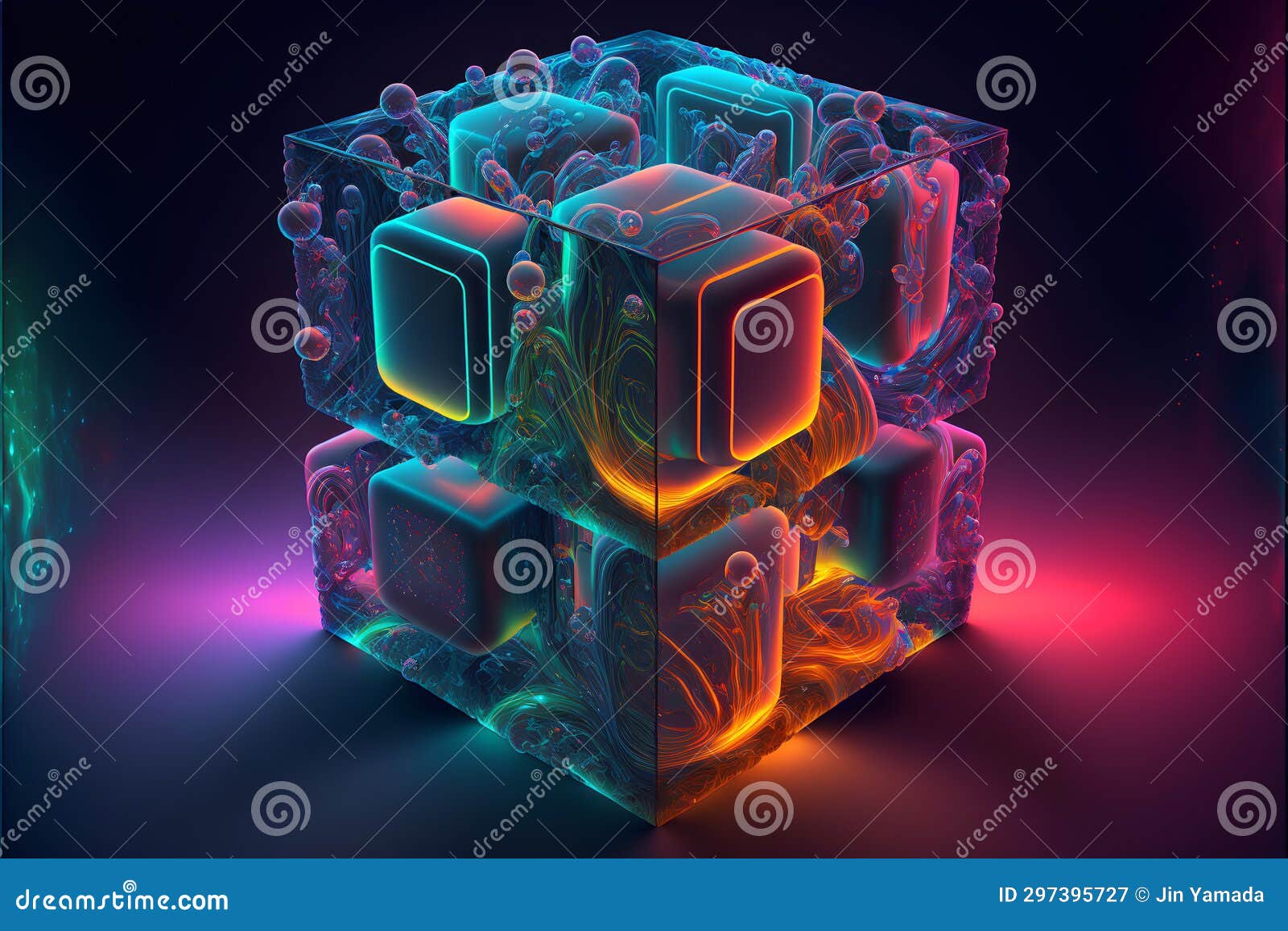 Abstract 3d Cube with Glowing Lines and Particles. Vector Illustration ...