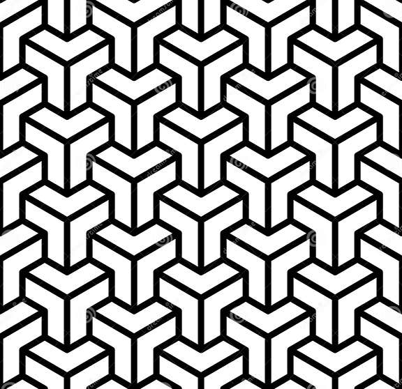 Abstract 3d Cubes Geometric Seamless Pattern in Black and White, Vector ...