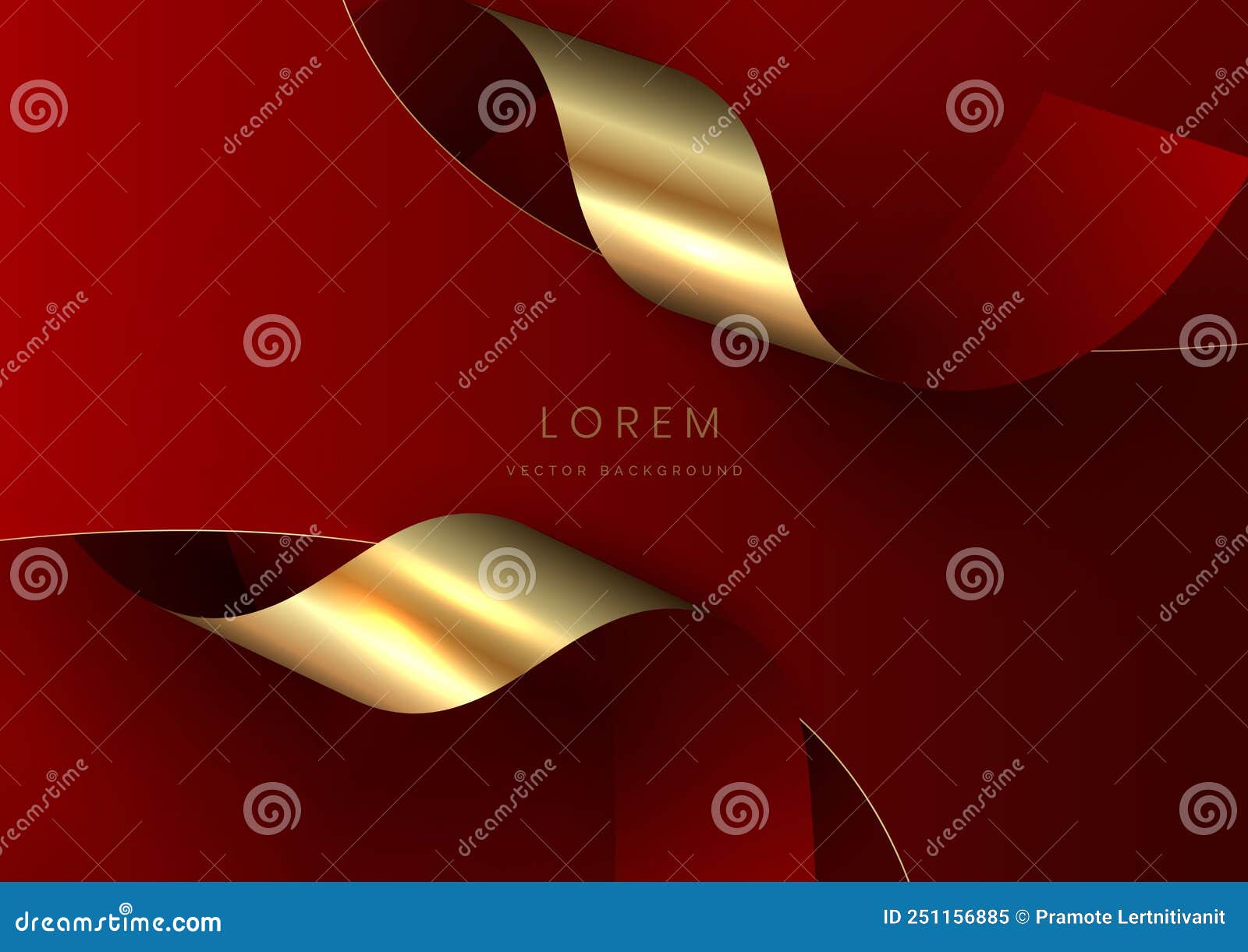 Abstract 3d Curved Red and Gold Ribbon on Red Background with Lighting ...