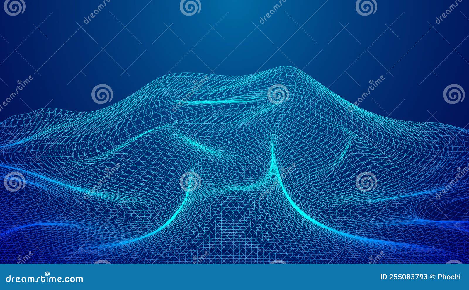 Abstract 3D Cyber Technology Futuristic Wireframe Terrain Grid ...