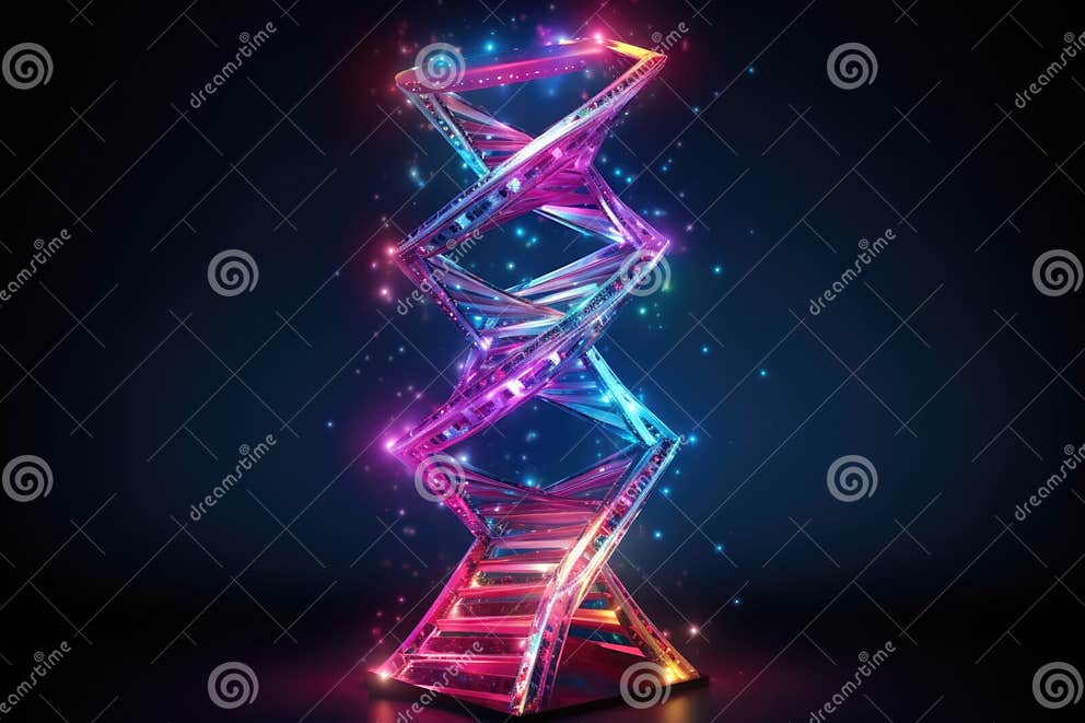 Abstract 3d Dna Structure with Glowing Lights Stock Photo - Image of ...