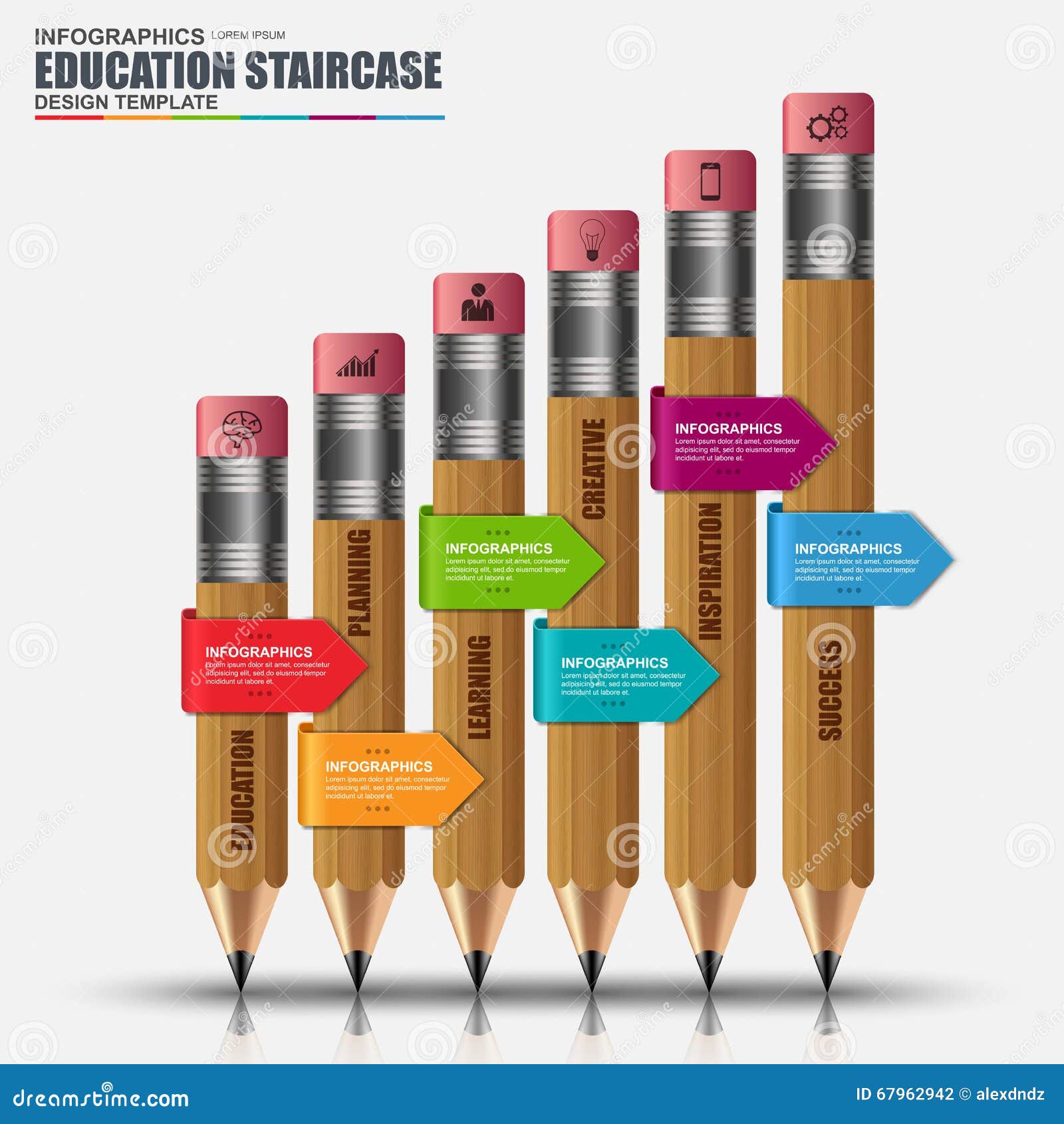 Abstract 3D Education Stair Success Pencil Infographic Stock Vector ...